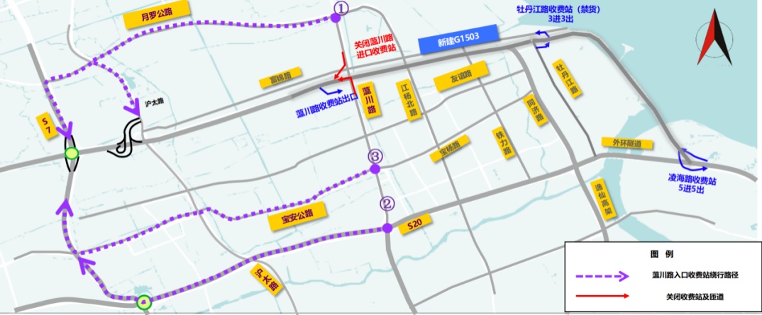 注意！明起G1503蕰川公路立交安亭方向匝道封闭施工，车辆绕行方案在此→